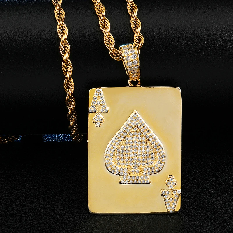 Cool Personality Playing Card A Poker Pendant Necklace Micro Paved ...