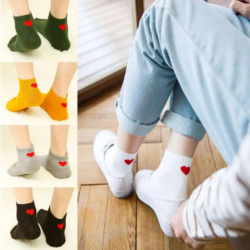 1 Pair Women Girls Socks Warm Comfortable Cotton Red Heart Sock ...