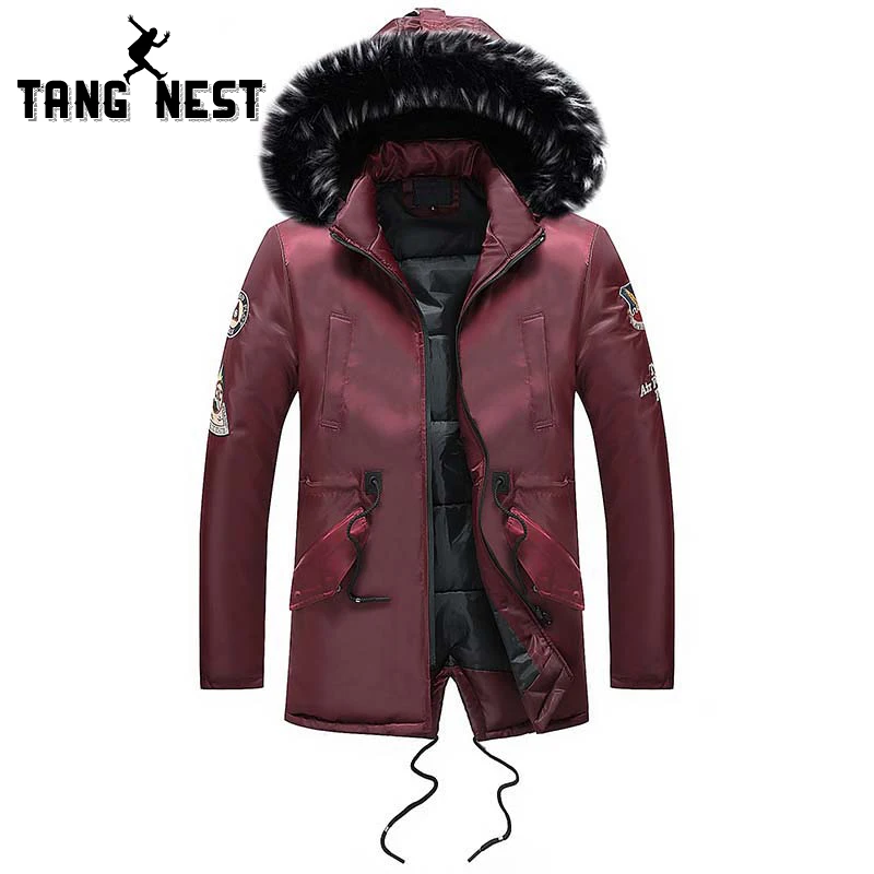 Tangnest 중간 길이 2019 남자의 하이 엔드 가을 겨울 패션 모피 칼라 분리형 모자 두꺼운 벨벳 코 튼 코트 ...