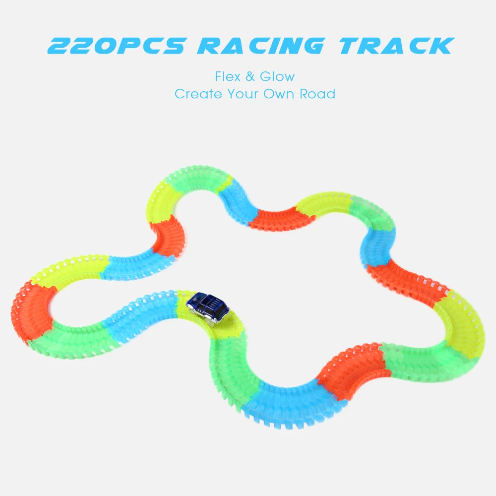 96/220PCS Racing Track Set with LED Car DIY Luminous Racing Track ...