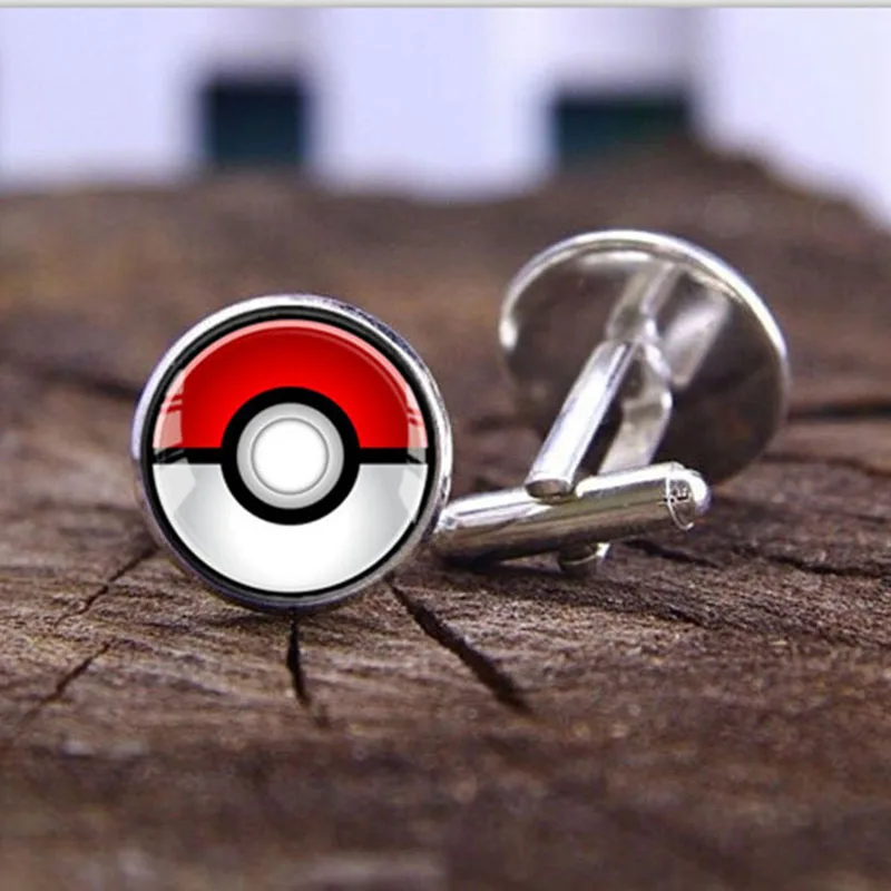 OMENG New Pokemon Go! Men Shirt Pokemon with Pokeball Cufflinks Picture ...