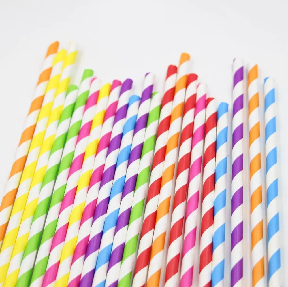 (100pcs/lot) Rainbow Stripes Paper Straws Summer Wedding Decor Candy ...