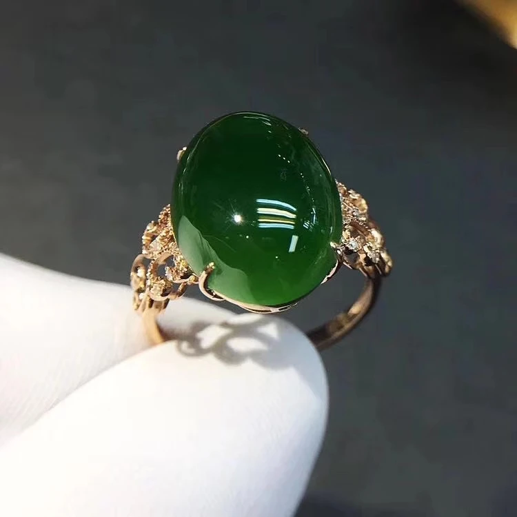 Anillo de jade verde espinaca para mujer, joyería de plata 925 auténtica, chapado en oro, Gema ...