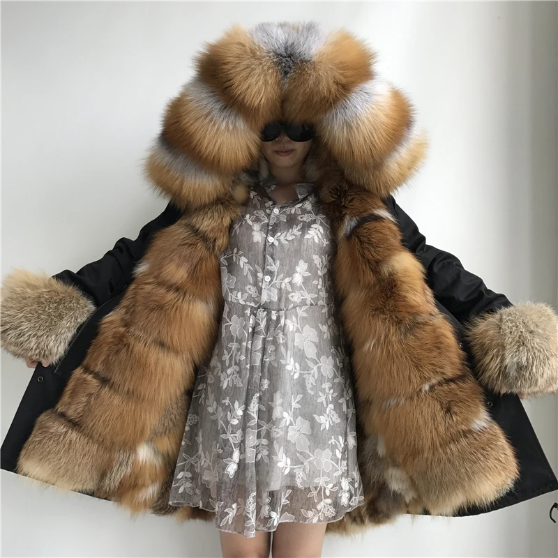 Women Winter Real Fox Fur Coat Ladies Natural Fur Parka Genuine Fox Fur ...