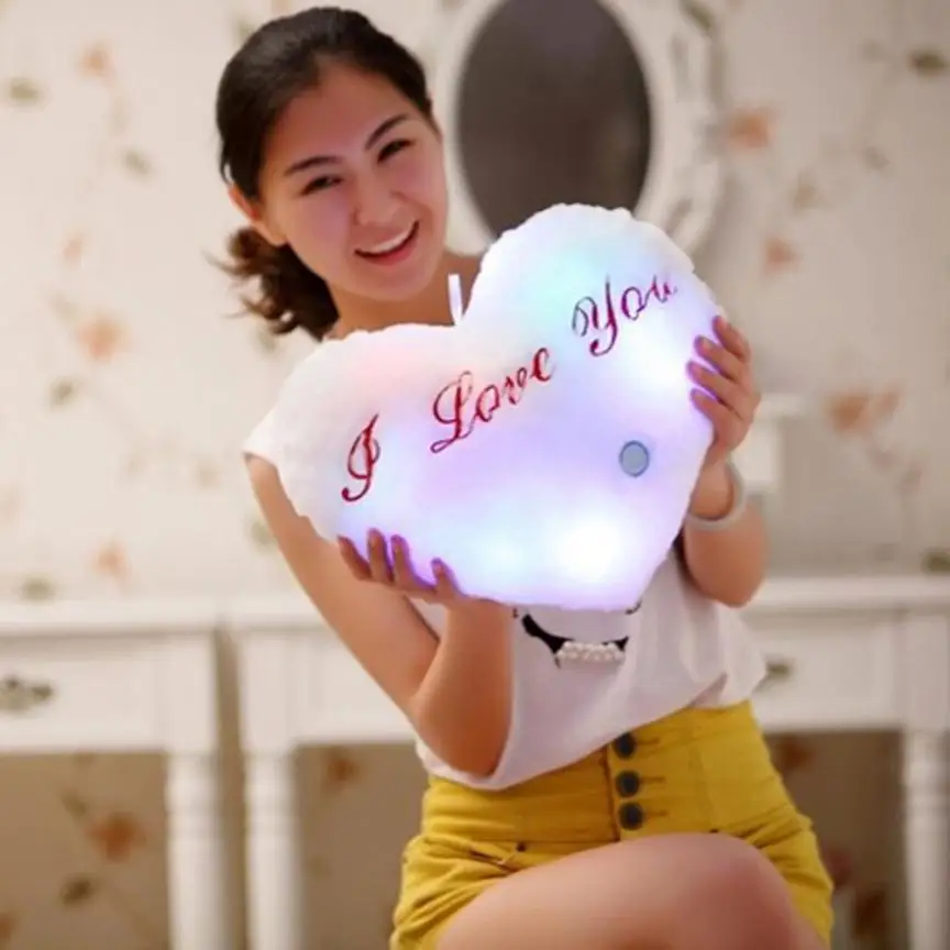 Heart Style Glowing LED Pillow 7 Color Changing Light Up Soft Cushion ...