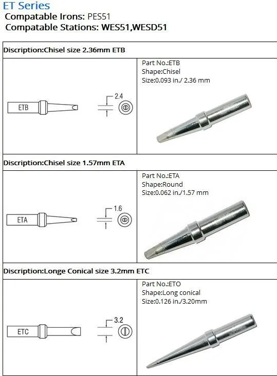 10 шт. наконечник паяльника WES51, WESD51, PES51 наконечник паяльной ...
