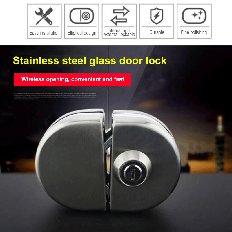 Stainless Steel 10-12mm Glass Door Security Lock Double Swing Hinged ...
