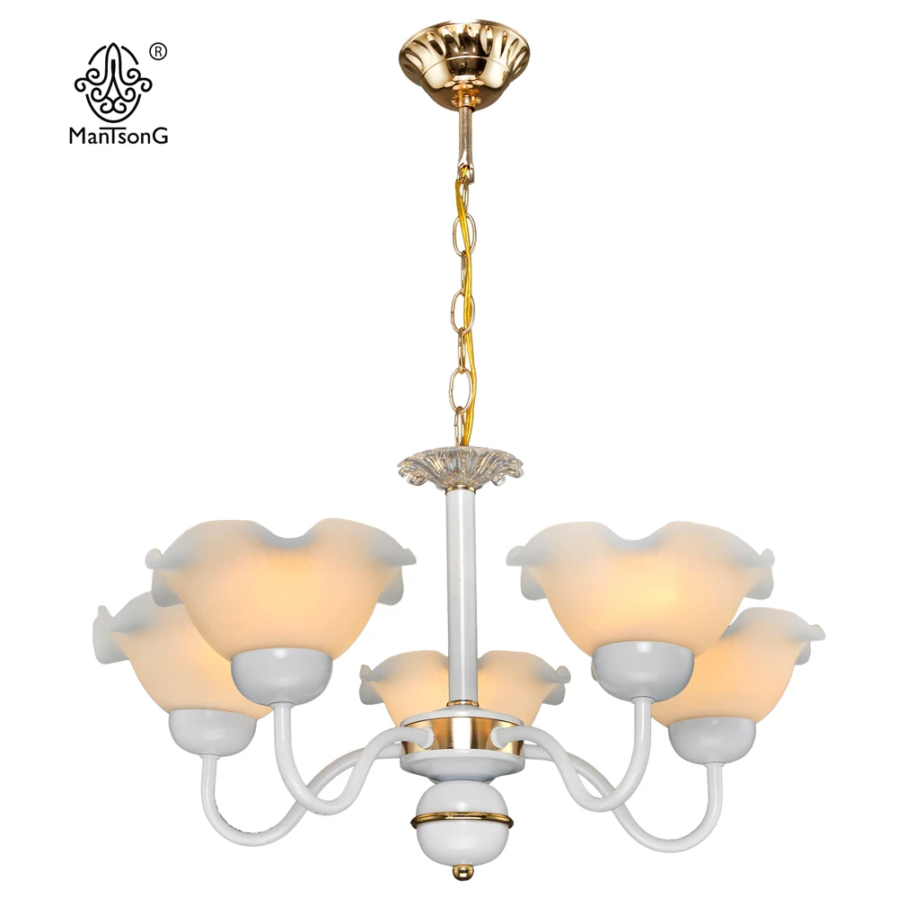 White Classical Light Bedroom Lamp 5 Glass Shade Light Home Lighting ...