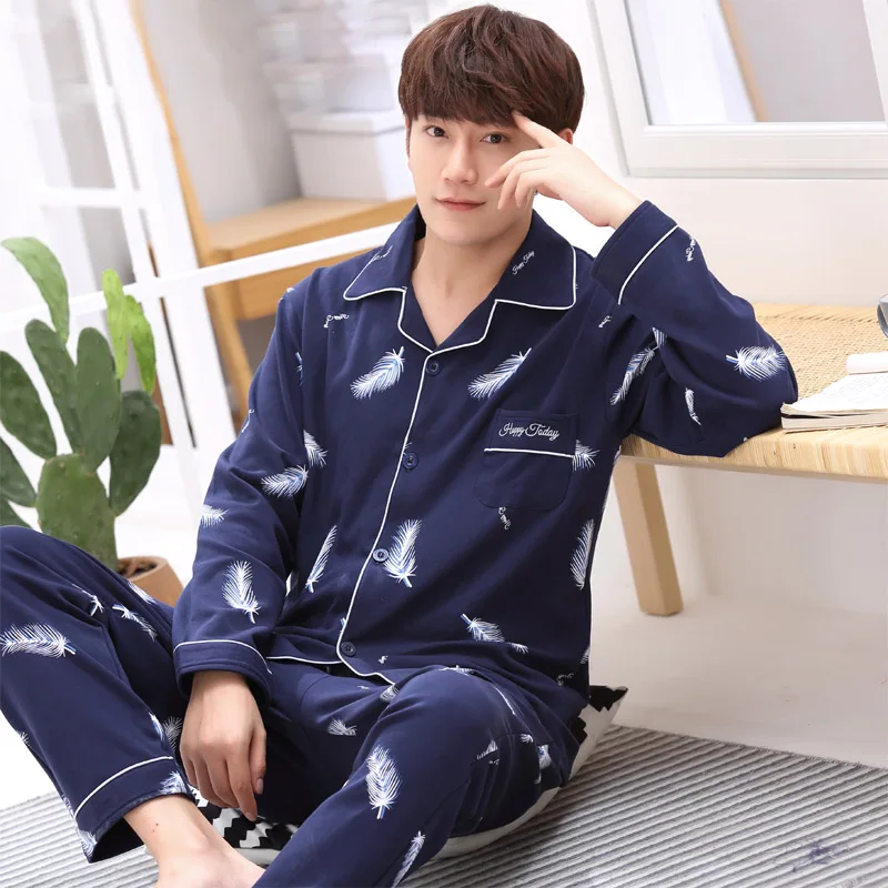 Yidanna Homens Pijamas Set de Manga Comprida Sleepwear Nighties Algodão ...