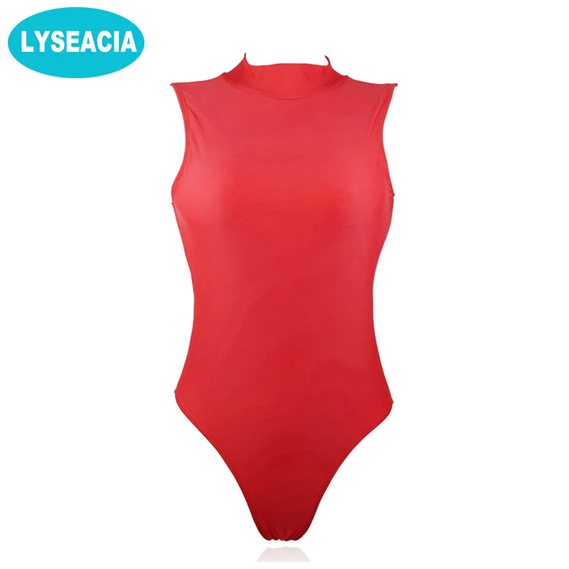 Lyseacia Sleeveless Swimsuit Rear Zipper One Piece Suits Solid Color