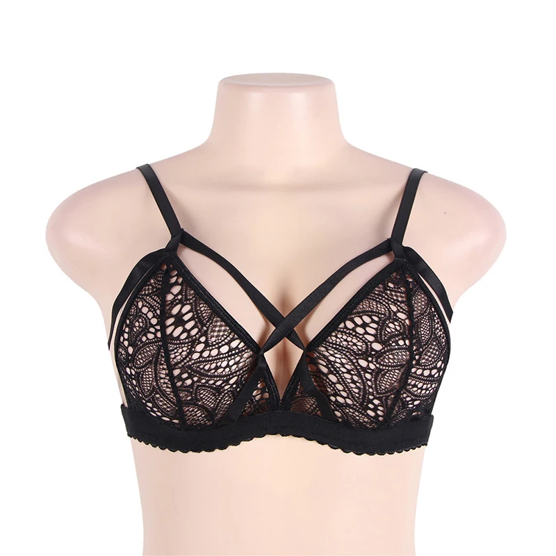 Strappy Lace Bralette Crop Top Sexy Sheer Bralette Push Up Mesh Bras