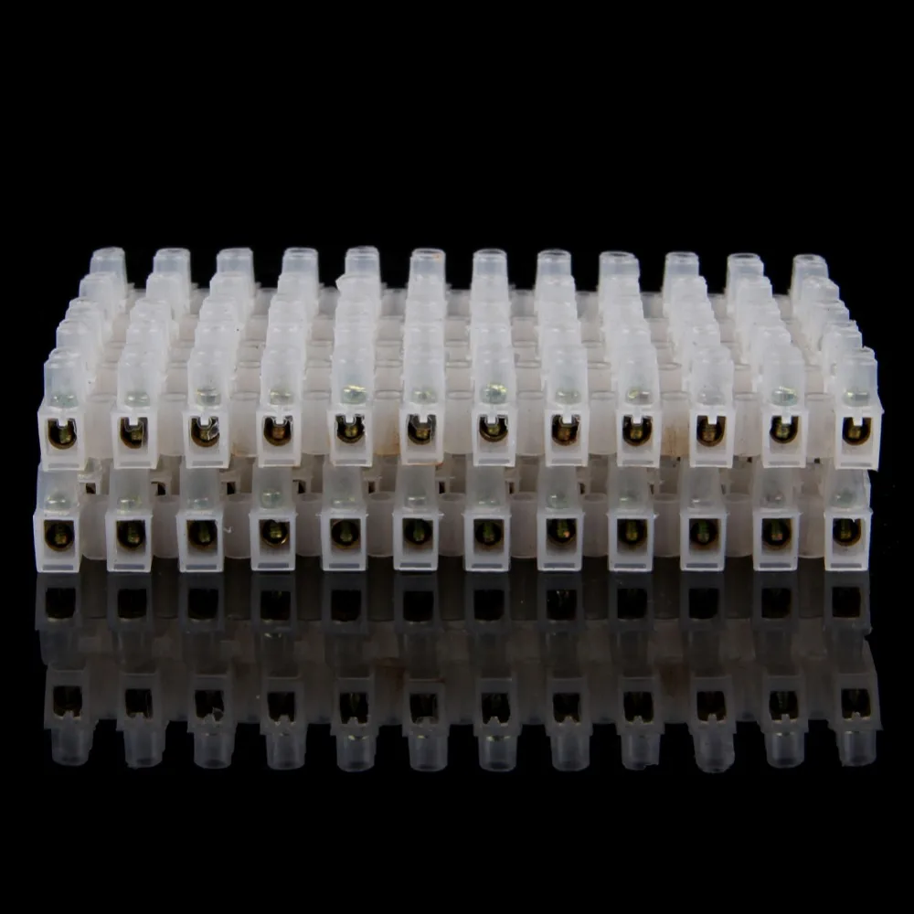 10pcs 10a 12 Position Block Barrier Screw Terminal Wire Connection Connector Brass Plastic In