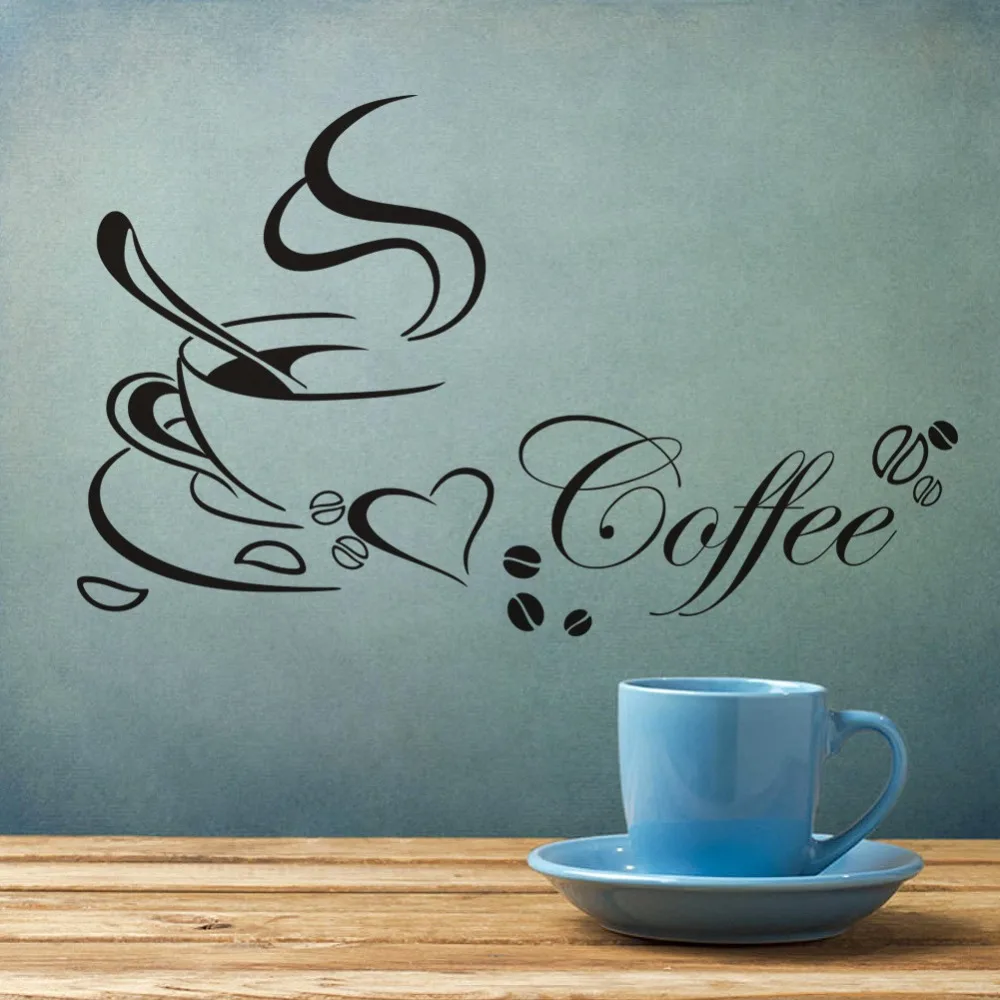 New 2015 Cafe Wall sticker Black Coffee Cup Quote Wall Decal DIY ...