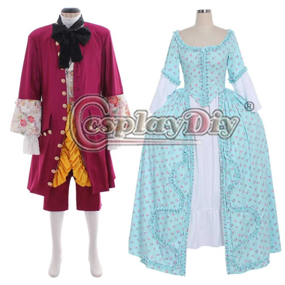 Cosplaydiy 바로크 중세 로코코 마리 앙투아 네트 식민지 드레스 정장 성인 커플 웨딩 파티 정장 L320홀리데이 코스튬