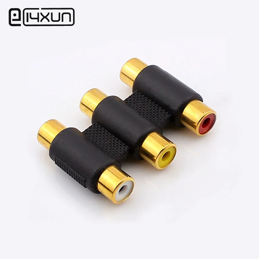 1pcs 3pin Black Rca Female To Female Plug Av Extension Cable Connector ...