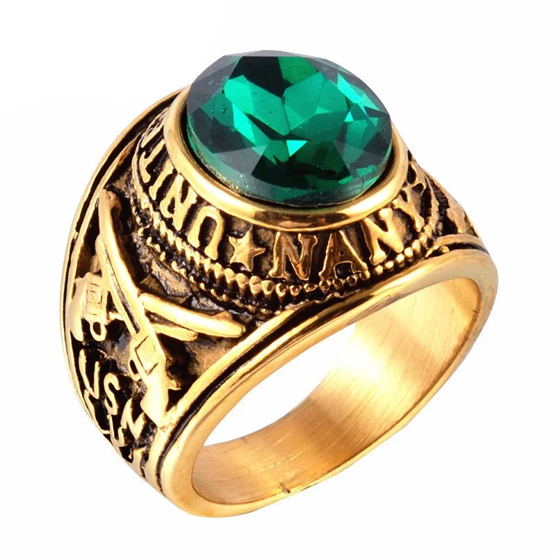 Vintage Army Ring Gold Ring With Men's Jewelry Cz Stone Stainless Steel ...