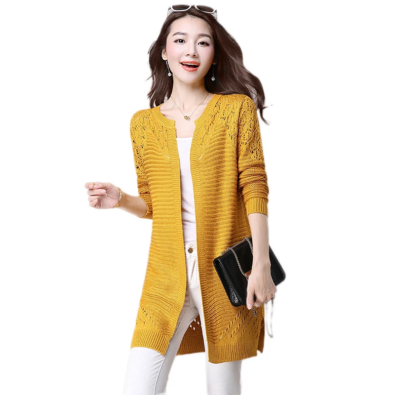 2019 primavera nueva cárdigan de punto de mujer moda suéter medio largo ...
