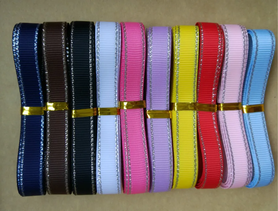Silver edge border ribbon set mix 10 color 3/8" 9mm solid color silver ...