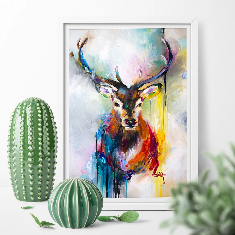 Watercolor Abstract Deer Head Posters Prints Art Canvas Painting Animal ...