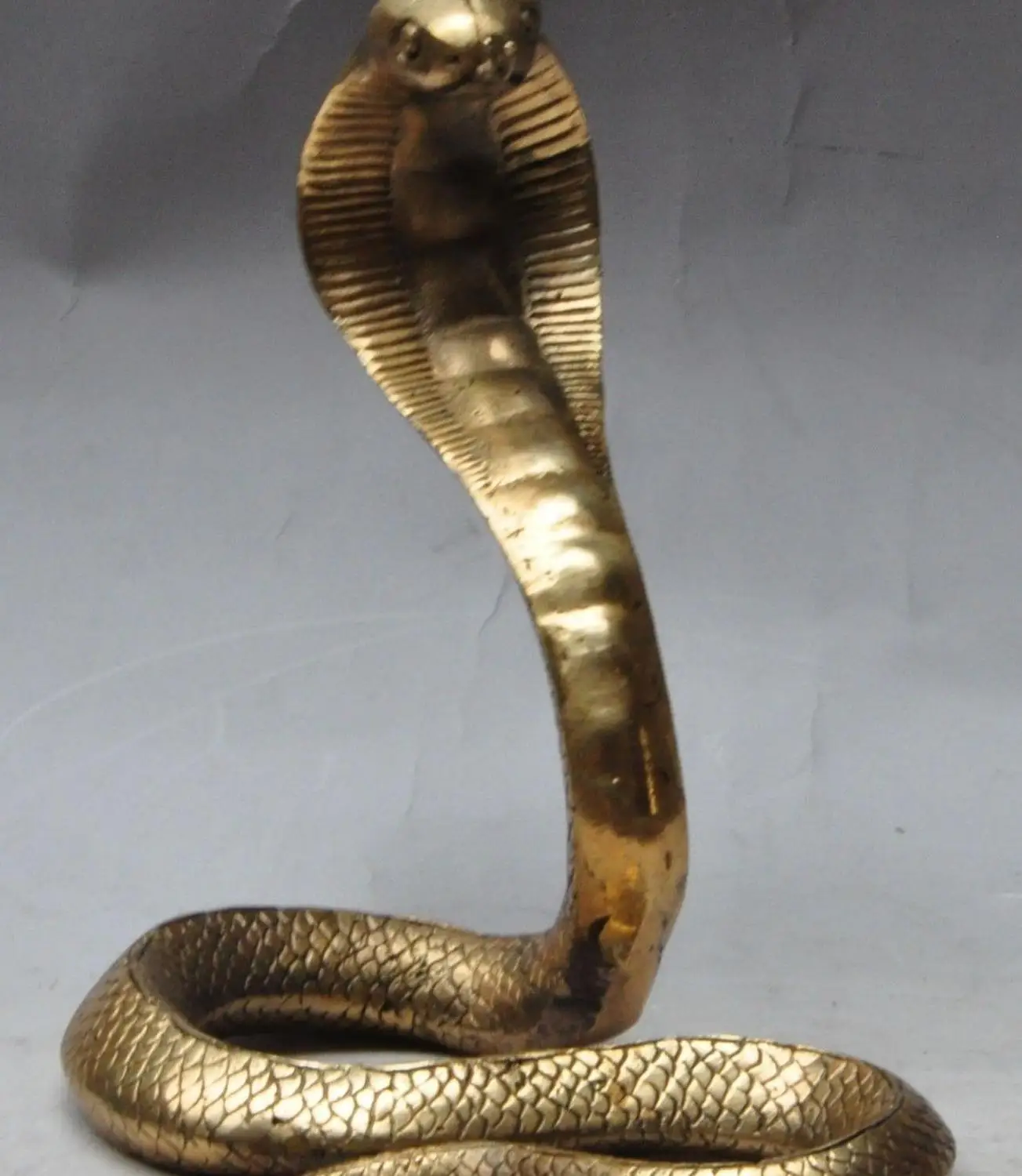 7" chinese fengshui brass Wild animal KING COBRA King snake statue ...