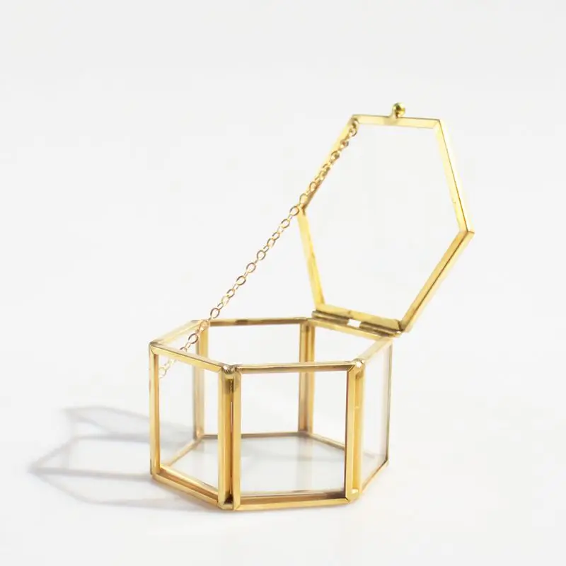 Geometrical Clear Glass Jewelry Box Jewelry Organize Holder Tabletop Succulent Plants Container