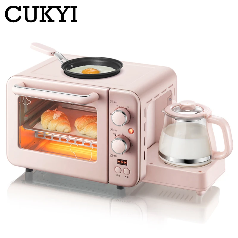 CUKYI máquina de desayuno multifunción 3 en 1, mini horno eléctrico de 8L, cafetera, huevos ...
