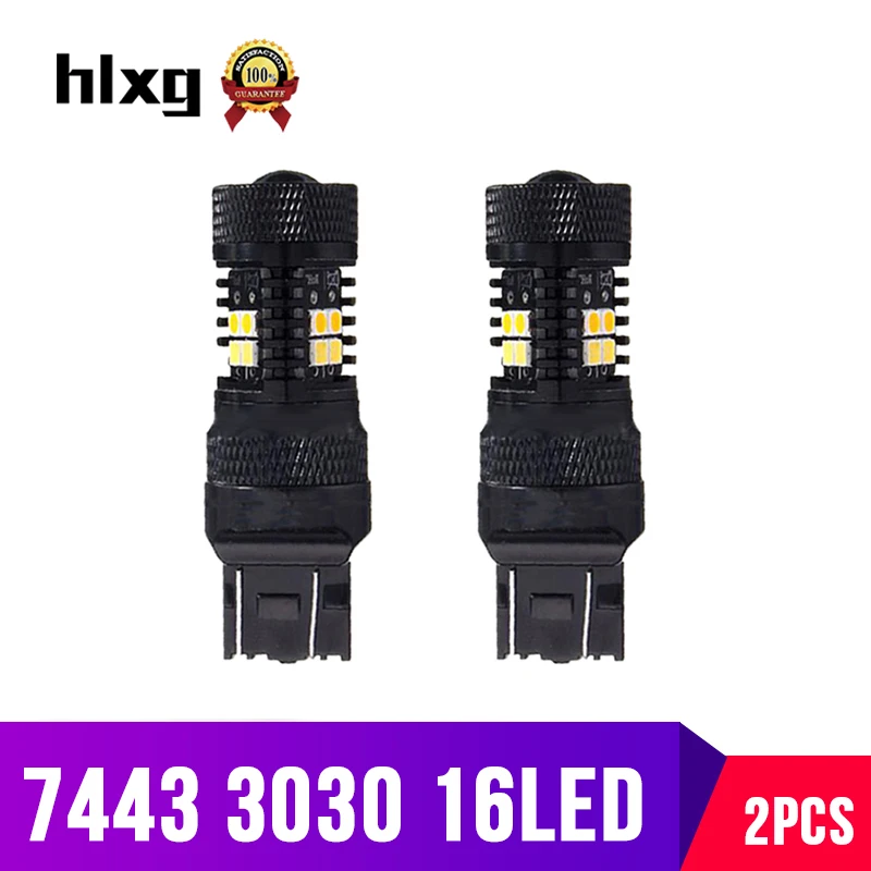 HLXG 2pcs 7443 7444NA W21W T20 LED White Amber Dual Color Switchback ...