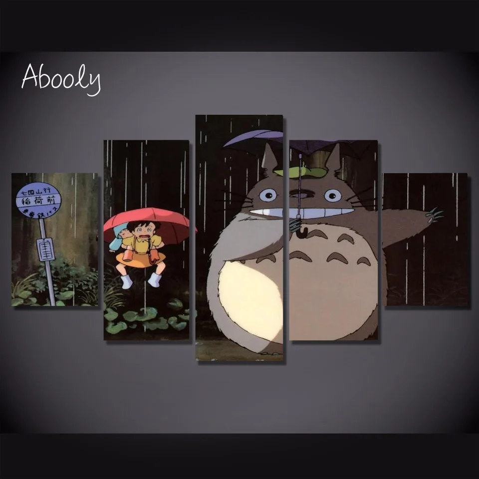 5Piece Home Decor Totoro Abstract Neighbor Anime Canvas Art Poster ...