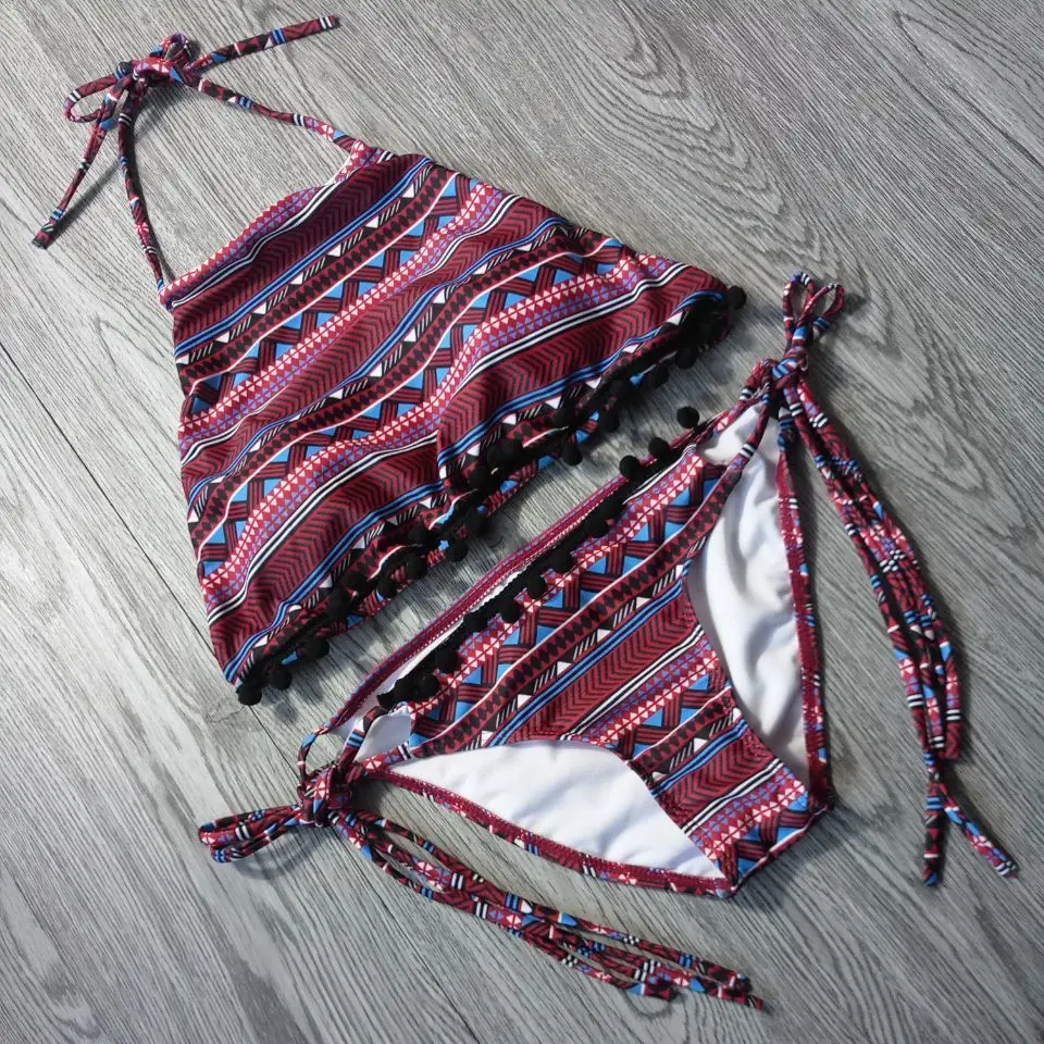 2017 Sexy Retro High Neck Bikini Swimwear Women Swimsuit Bandage Crop