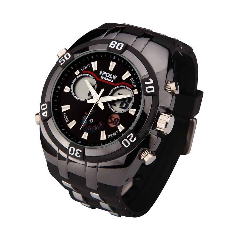 Classic Dual time zones men's sports watches Men LED digital analog ...