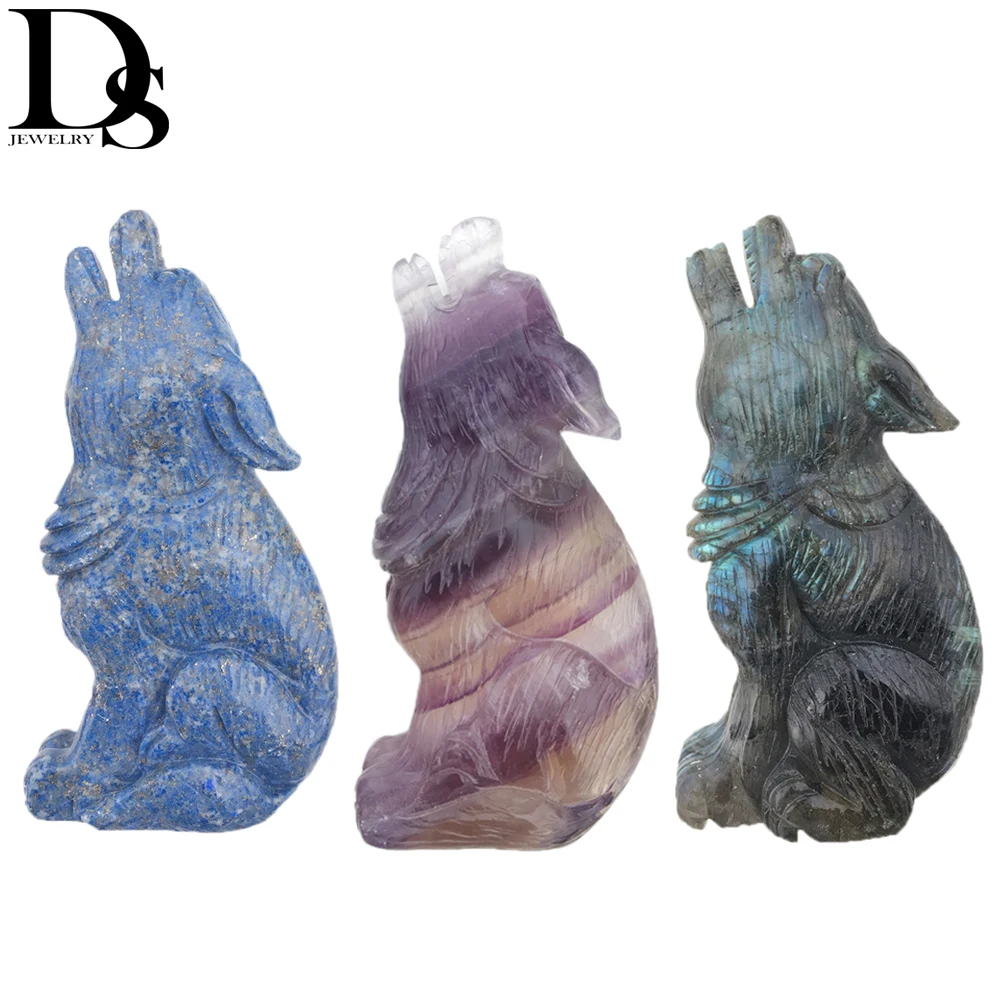 DS Natural Quartz Crystal Wolf Spirit Beast Wolves Figurine Fluorite ...
