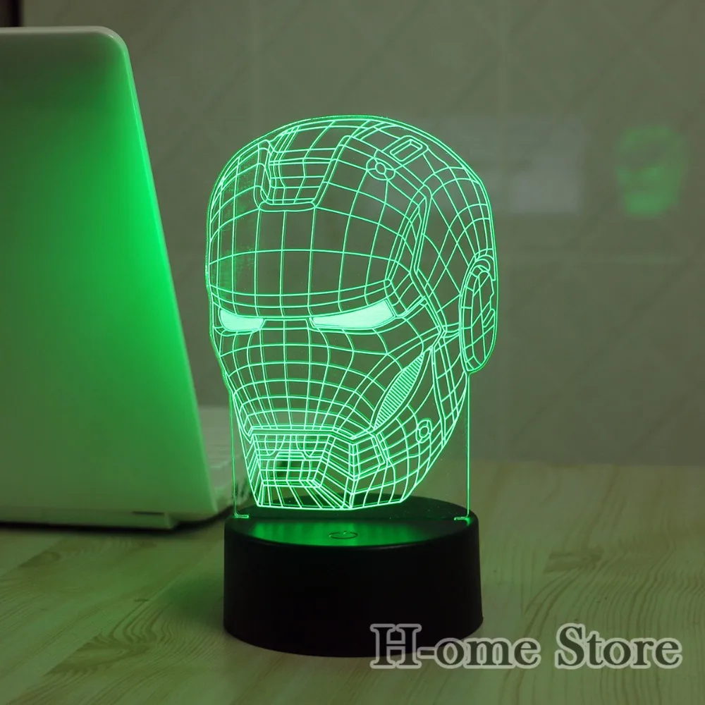 7 Color Iron Man Lamp 3D Visual Led Night Lights for Kids Touch USB ...