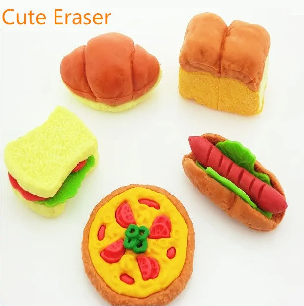 Decoration Eraser Rubber Hamburger Pizza Rubber Style Erasers Material ...