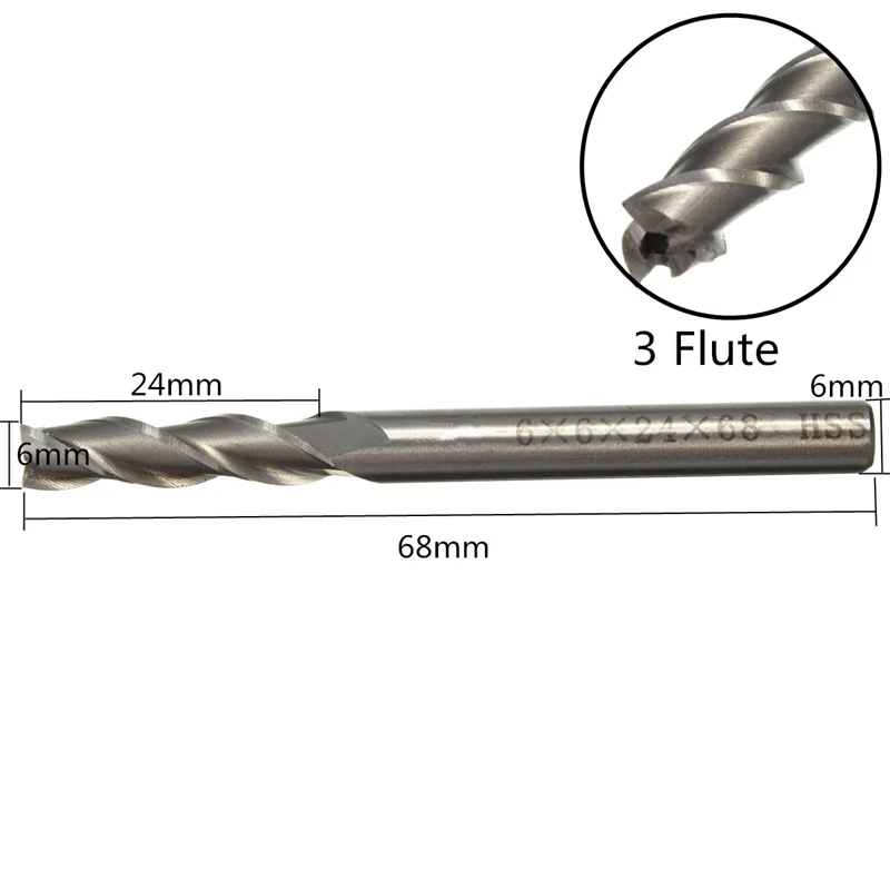 1pc 6mm x 6mm 3 Flute HSS Aluminium End Mill Cutter Extended CNC Bit ...