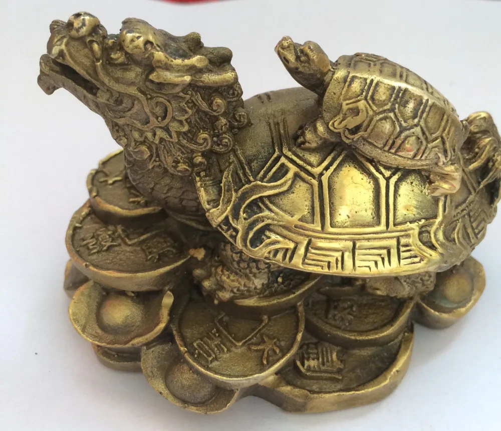 chinese brass wealth money coin ingot dragon turtle Tortoise Longevity ...