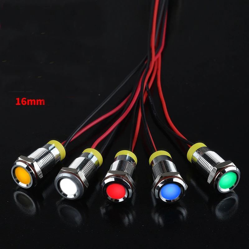 12V 24V 16mm Metal Waterproof LED Signal Indicator Lamp Bright Light ...