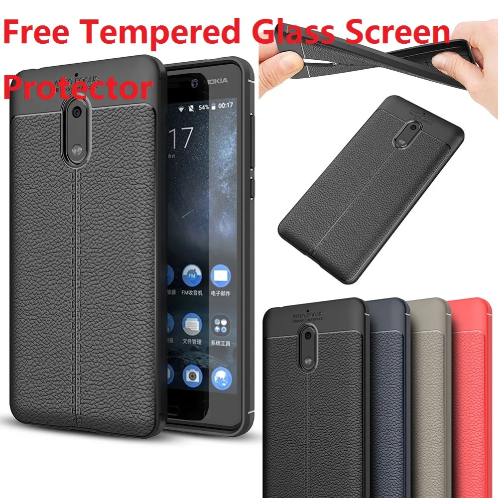 Luxury Soft TPU Case for Nokia 6, Lychee Grain Flexible TPU Shockproof ...