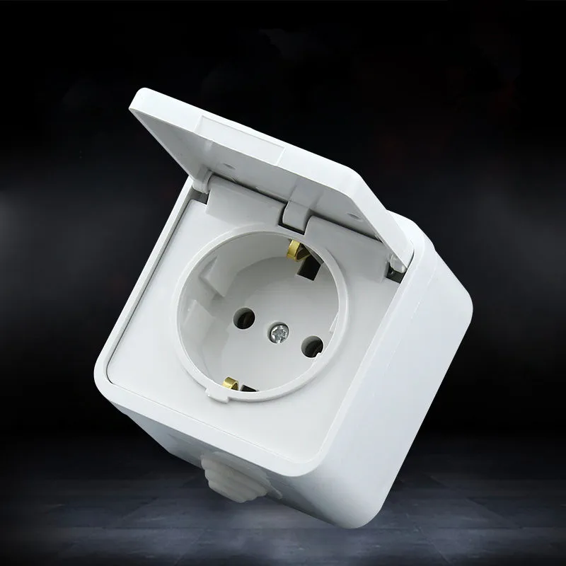 European 2P+E 16A 250V IP44 EU outdoor power socket black white German ...