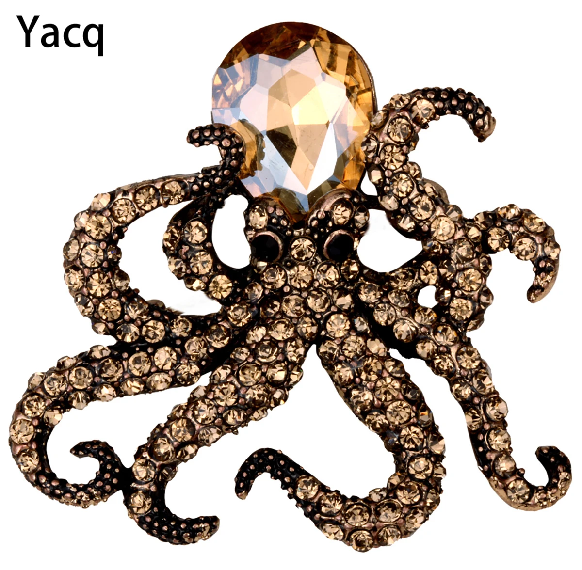 Yacq Octopus Brooch Pin Antique Gold Silver Color Crystal Animal Bling ...