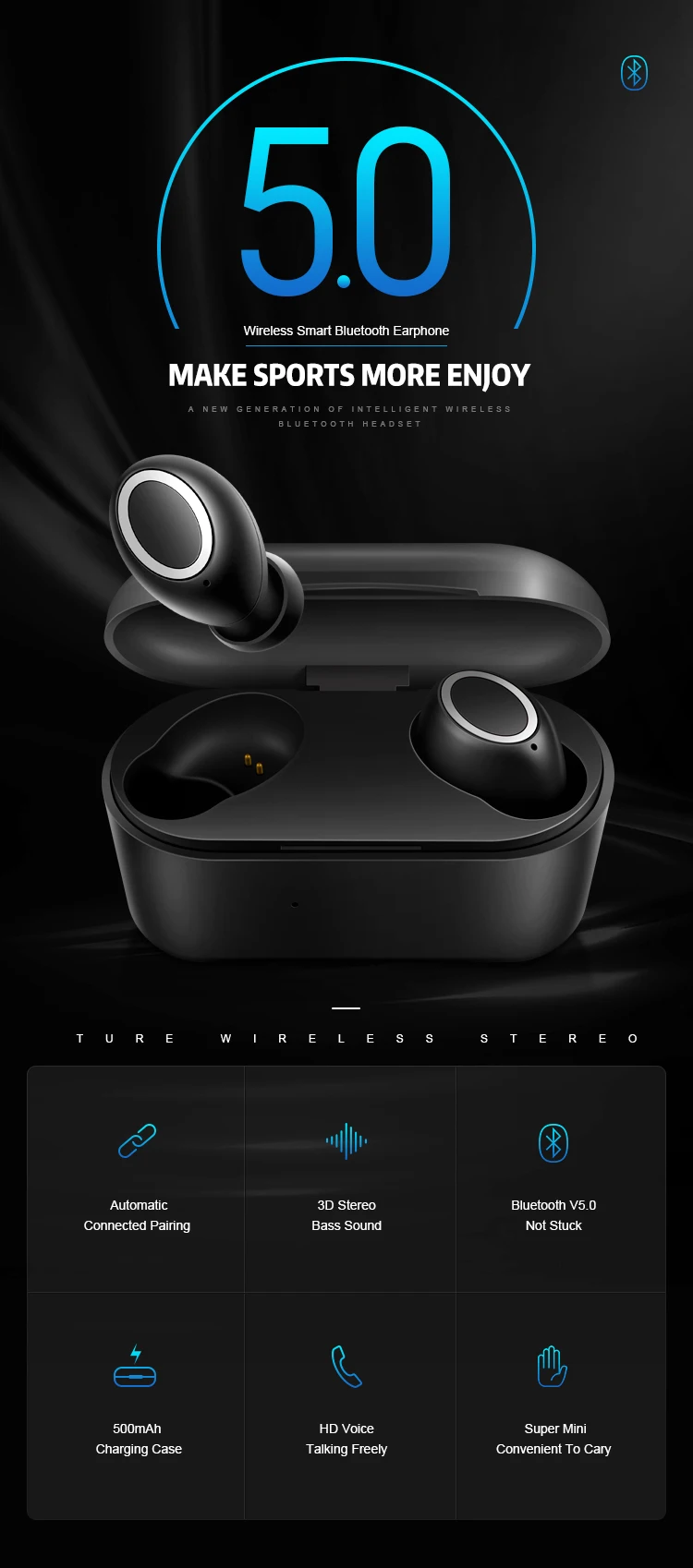 3D стерео Bluetooth V5.0 наушники-вкладыши TWS с Беспроводной вкладыши зарядный чехол для DEXP ...