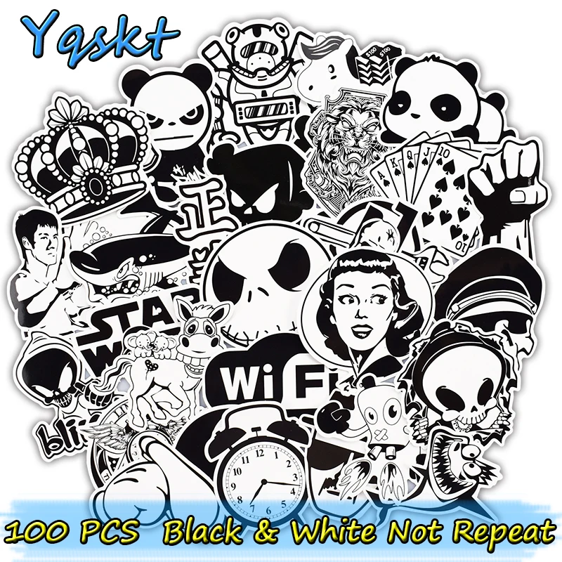 100 Pcs Black and White Stickers for Laptop Motorcycle Car Styling ...