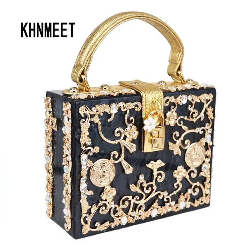 Luxury Box shape Tote Women Handbag Brand Acrylic Relief Black Evening ...