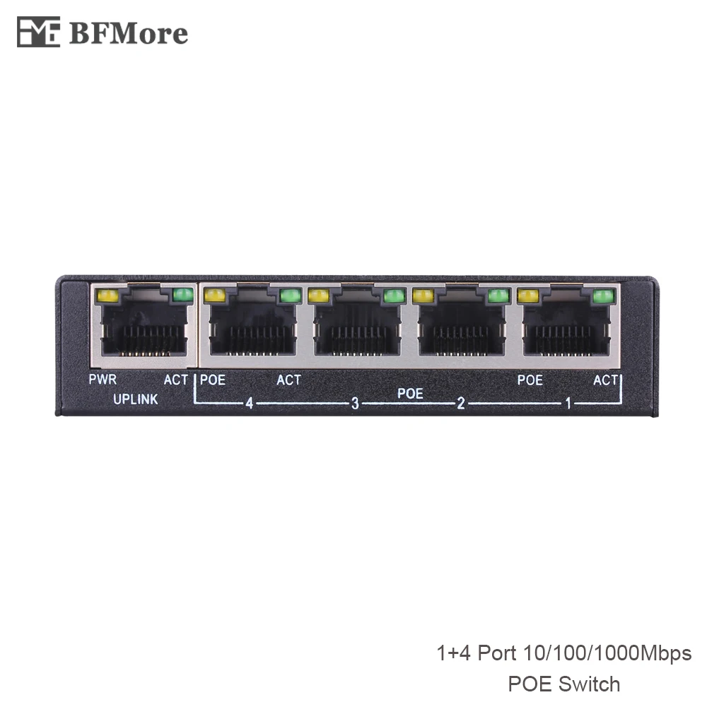 BFMore 1+4 Port 10/100/1000 Mbps Mini PoE Switch Power over Ethernet ...