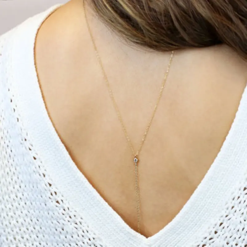 2017 New Women Design Crystal Backdrop Necklace Gold Color Back Body Chain Jewelry Wedding