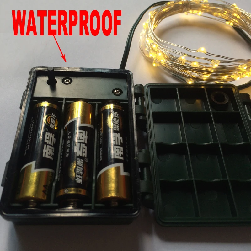 Waterproof 5M 50 Leds 10M 100 LEDs Copper Wire LED String Light 3AA ...