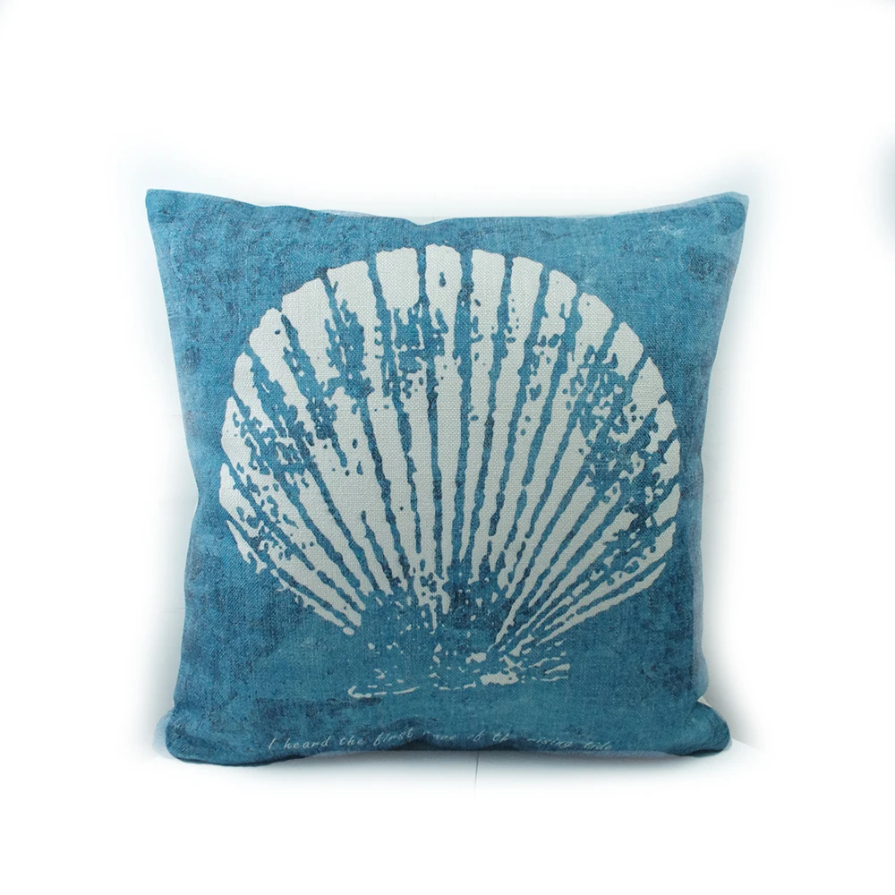 Blue-Sea-animal-shell-cotton-linen-digital-print-cushion-cover-pillow ...