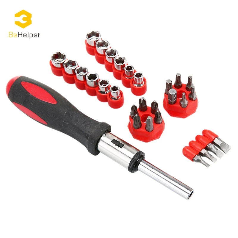 Behelper 29pcs Magnetic Ratchet Socket Screwdriver Bits Set Connected Extension Rod Hand Tool