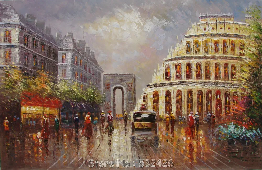 Rome Colosseum On The Right Italian Street Cityscape Handpainted Oil ...