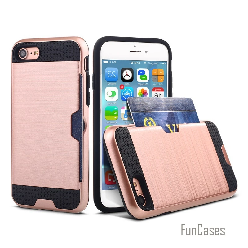 I7 Ip7 Plus Card Slot Storage Holder Dual Layer Brushed Case For Apple ...