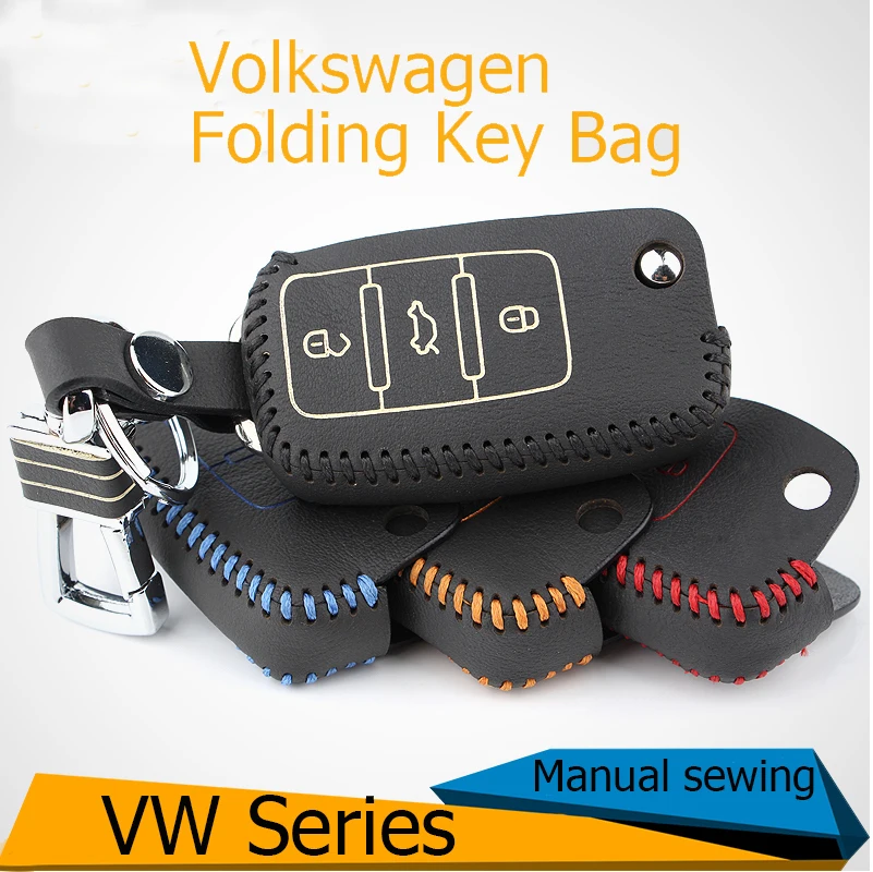 Genuine Leather vw key case cover holder llaveros for Volkswagen Passat ...